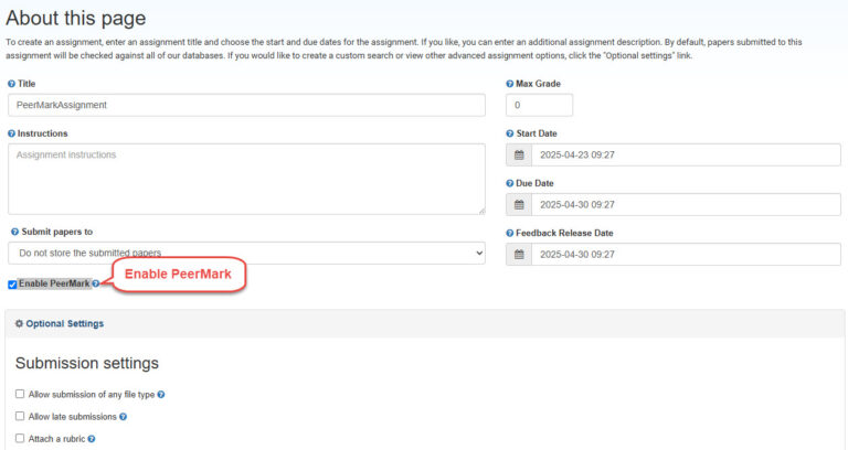 Turnitin PeerMark Assignment – ระเบียงบรรณปันสาระ